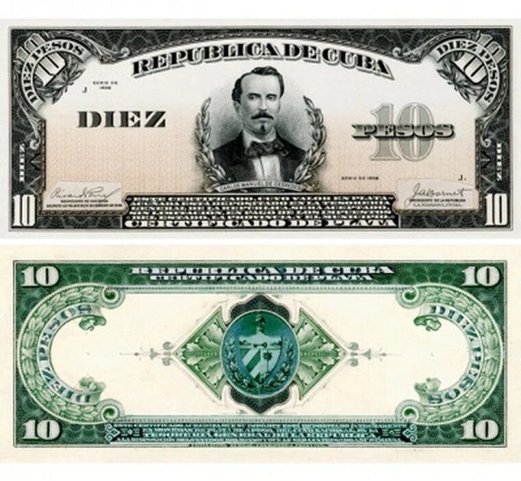 Куба 10 песо 1936 серебряный сертификат, сувенирная копия, банкноты и купюры редкие коллекционные