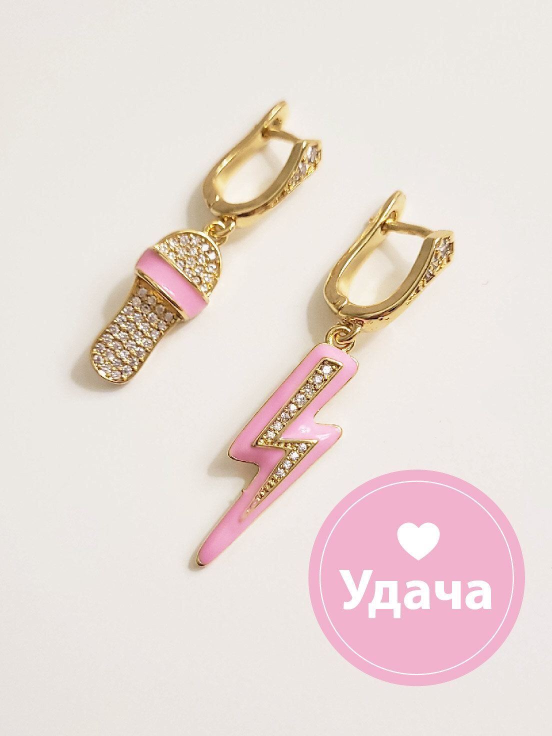 Серьги с подвесками, фианит, эмаль