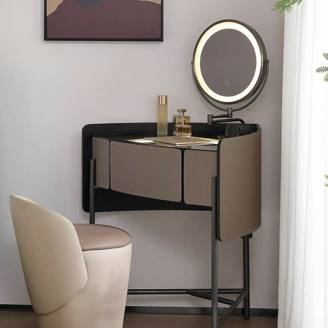 Угловой современный туалетный столик в коже Cordele (столик)