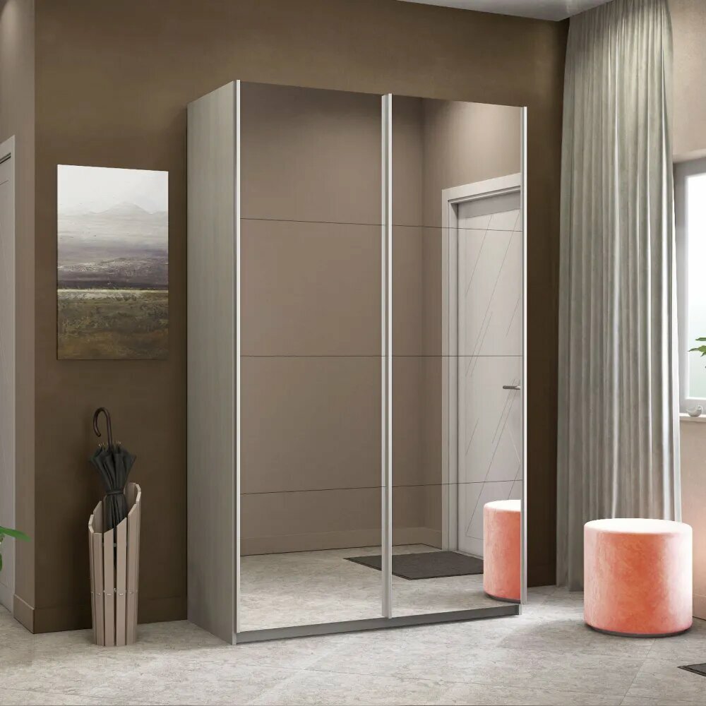 Шкаф-купе 1,4 Прайм 2-х дверный 140х230х57 Зеркало Ясень Анкор светлый с доводчиками