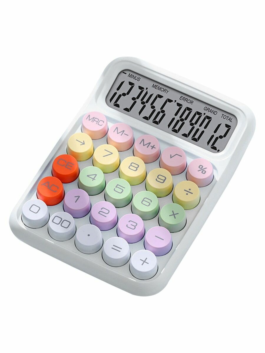 Калькулятор с механической клавиатурой, красочный электронный настольный калькулятор для домашнего школьного офиса, белый, прочный и компактный дизайн для простоты использования