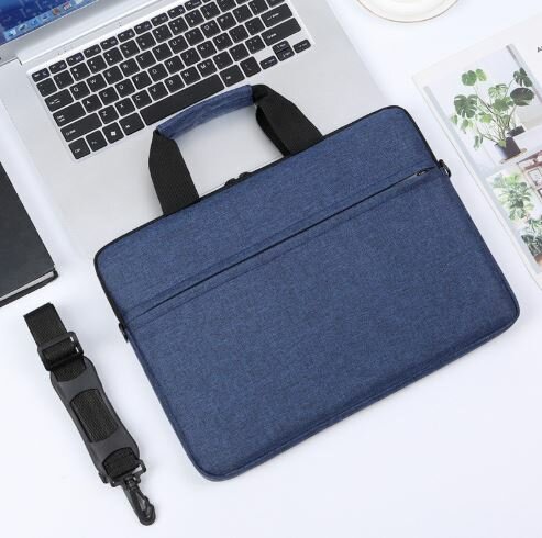 Сумка для ноутбука 14", полиэстер, крепкие ручки, плечевой ремень, синяя