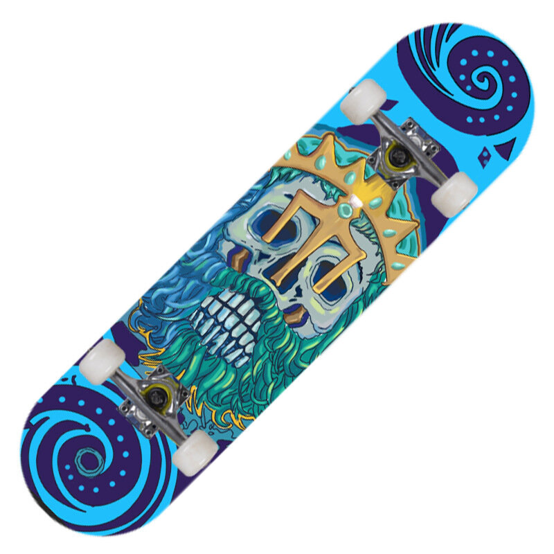 Скейтборд, клен, 79x20x13 см, детский, для взрослых, до 250кг, ABEC7, светло-зелёный, тёмно-синий