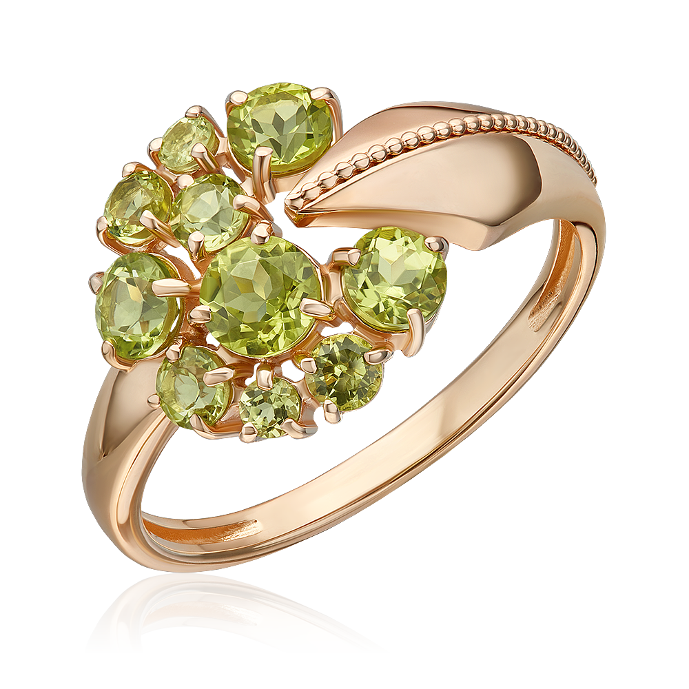 Кольцо, красное золото, 585 проба, хризолит