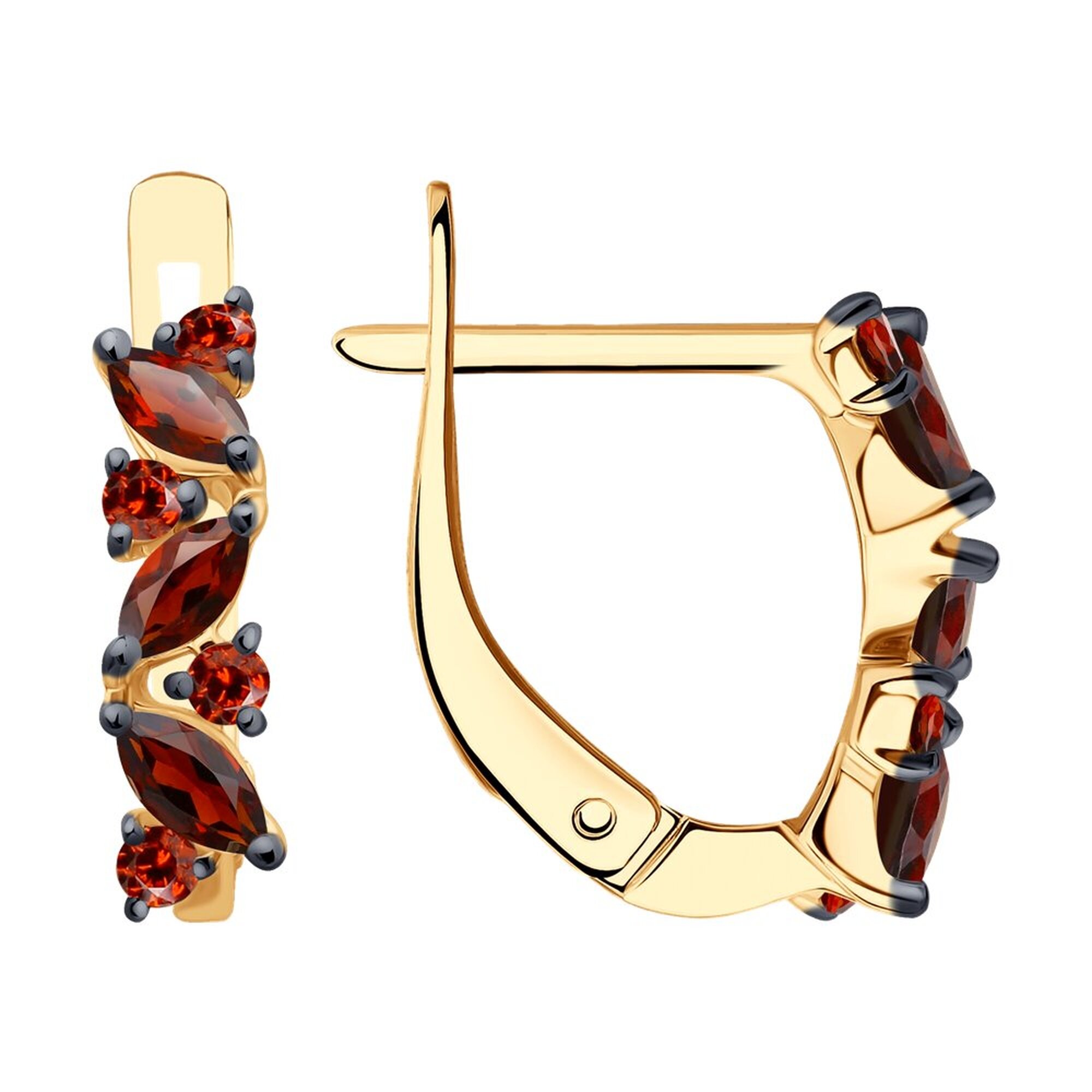 Серьги, красное золото, 585 проба, фианит, гранат