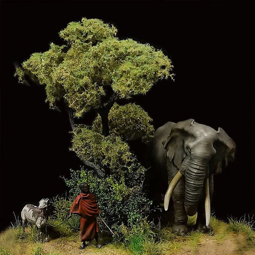 Фигурка KIMERA Encounter Masai и африканский слон 1/32 смола неокрашенная