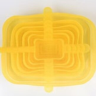 Пищевой силиконовый квадратный герметичный чехол для посуды, набор из 6 шт, 80г желтый, плотная герметизация для