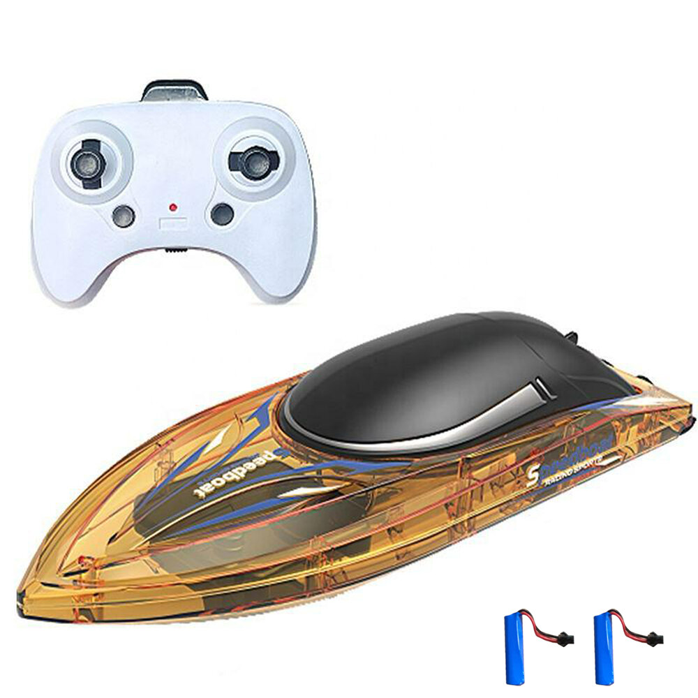 Радиоуправляемая лодка для взрослых и детей, 2.4GHz, высокоскоростная радиоконтрольная лодка для бассейна и озера, электрическая лодка-игрушка с LED-огнями, 2 батарейки (прозрачный желтый), 23.8*7.6*7.3см, пластик, 20км/ч, дистанция управления 50-60м