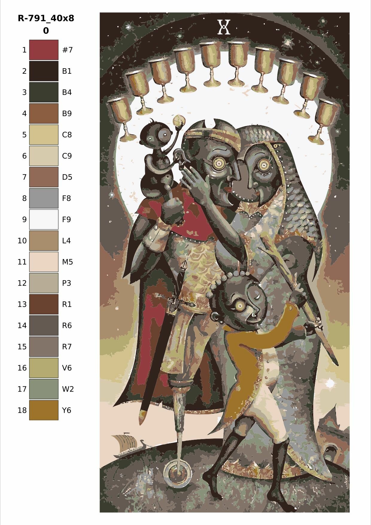 Картина по номерам R-791 "Таро карта - Мир" 40x80 см