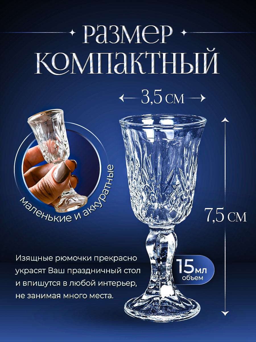 Рюмки маленькие 6 штук 15 мл "Миниатюрные", набор стеклянных рюмок