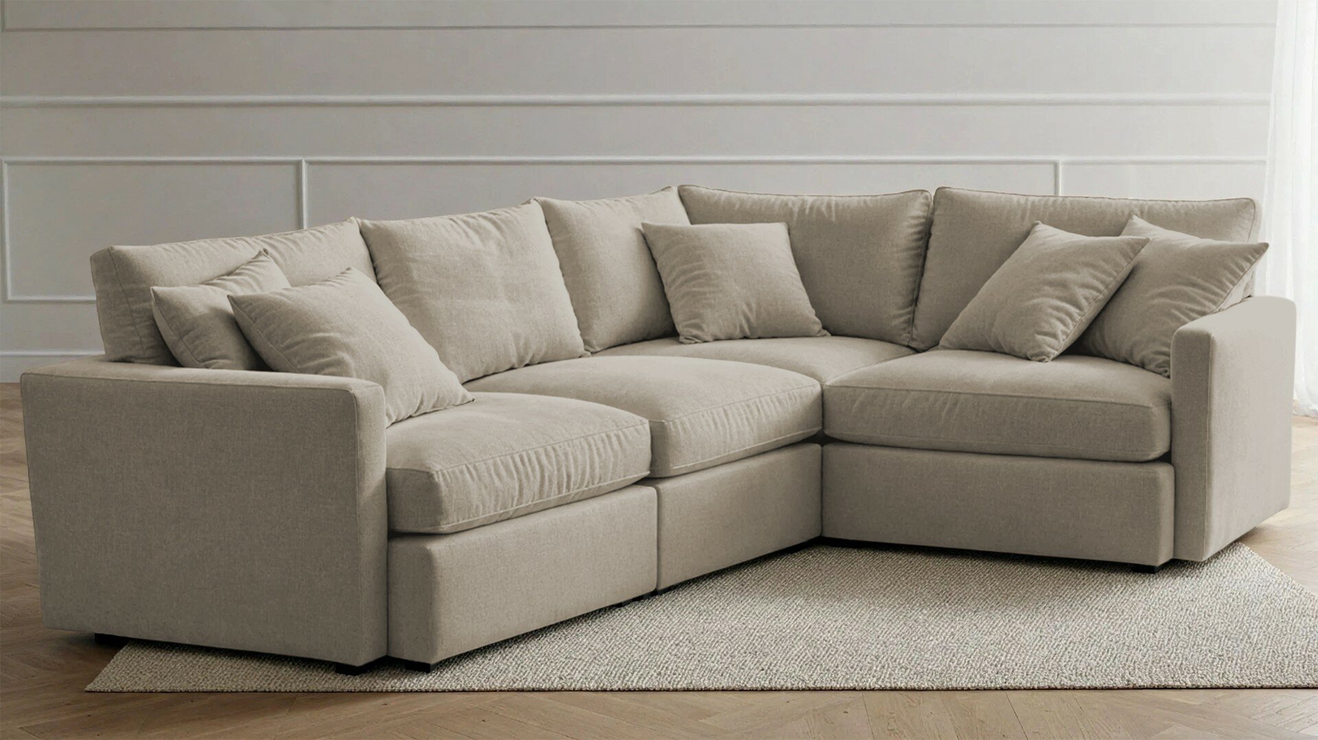 Угловой диван Стелф ЭКО Velutto 16 NEW 231x185x90 см, светло-бежевый Велютто, еврокнижка GOODFORM