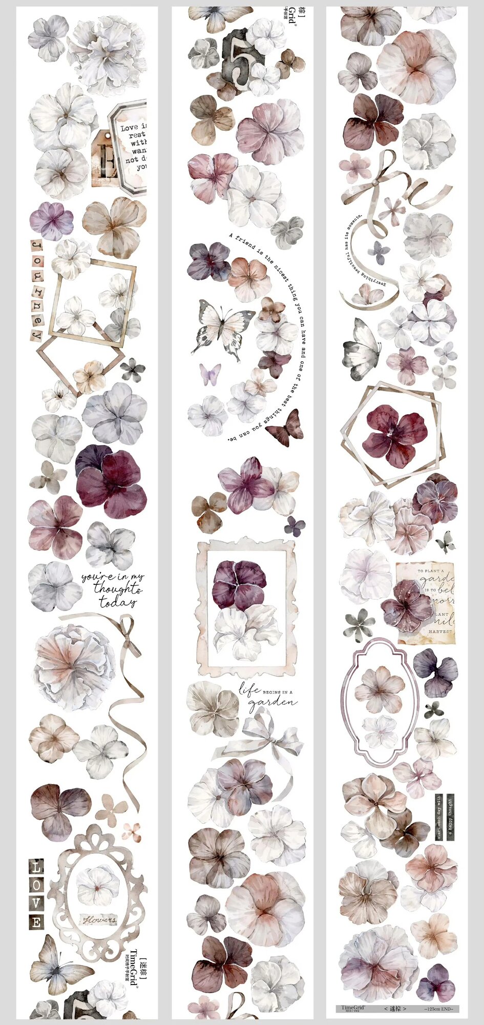 Time Grid 1 Loop Washi Tape Mystery Brown/Blue Mist Flower Island/Sakura Fall 6cmx125cm crysta pet