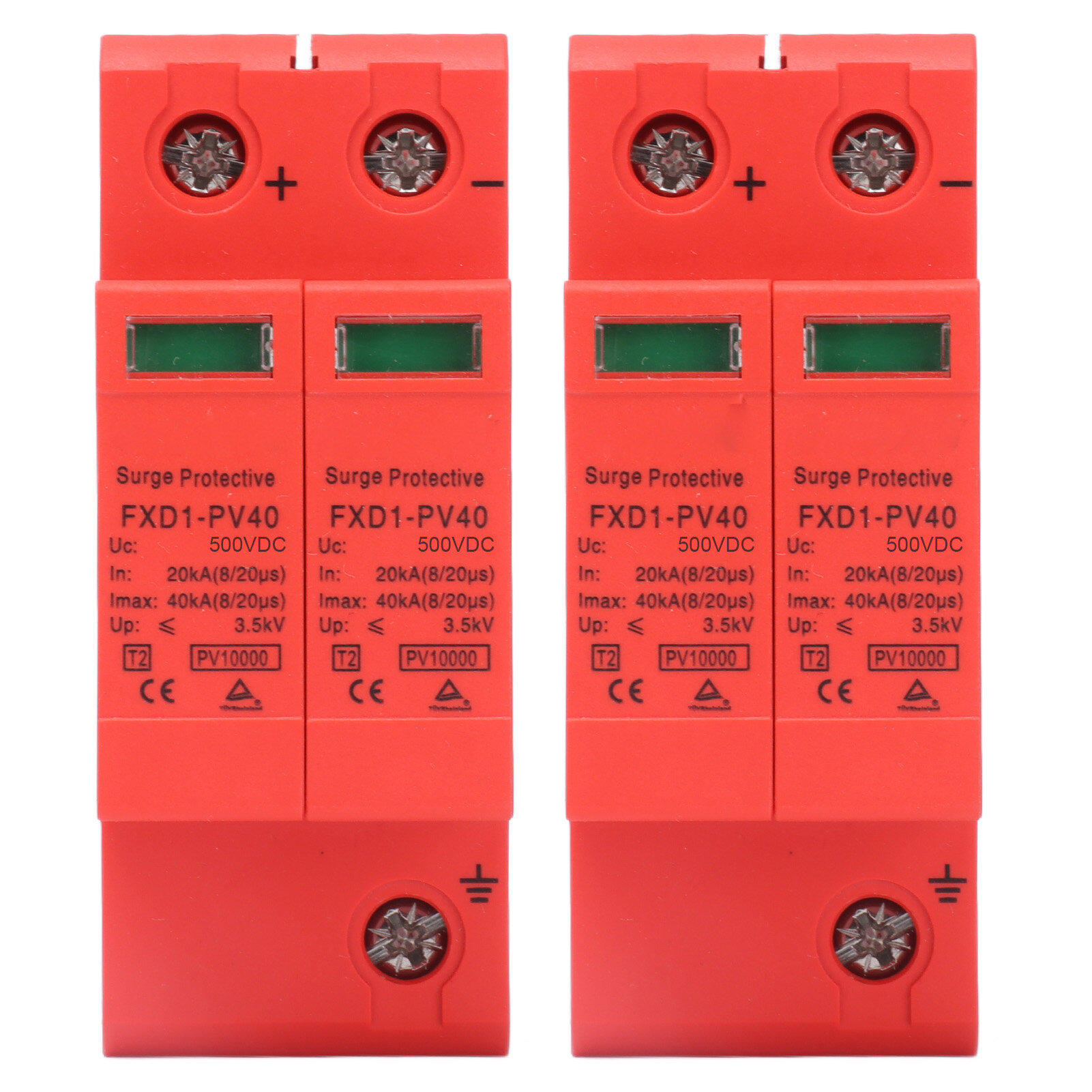 2 шт. Защитные устройства SPD Фотоэлектрический разрядник постоянного тока 2P 40KA FXD1‑PV40