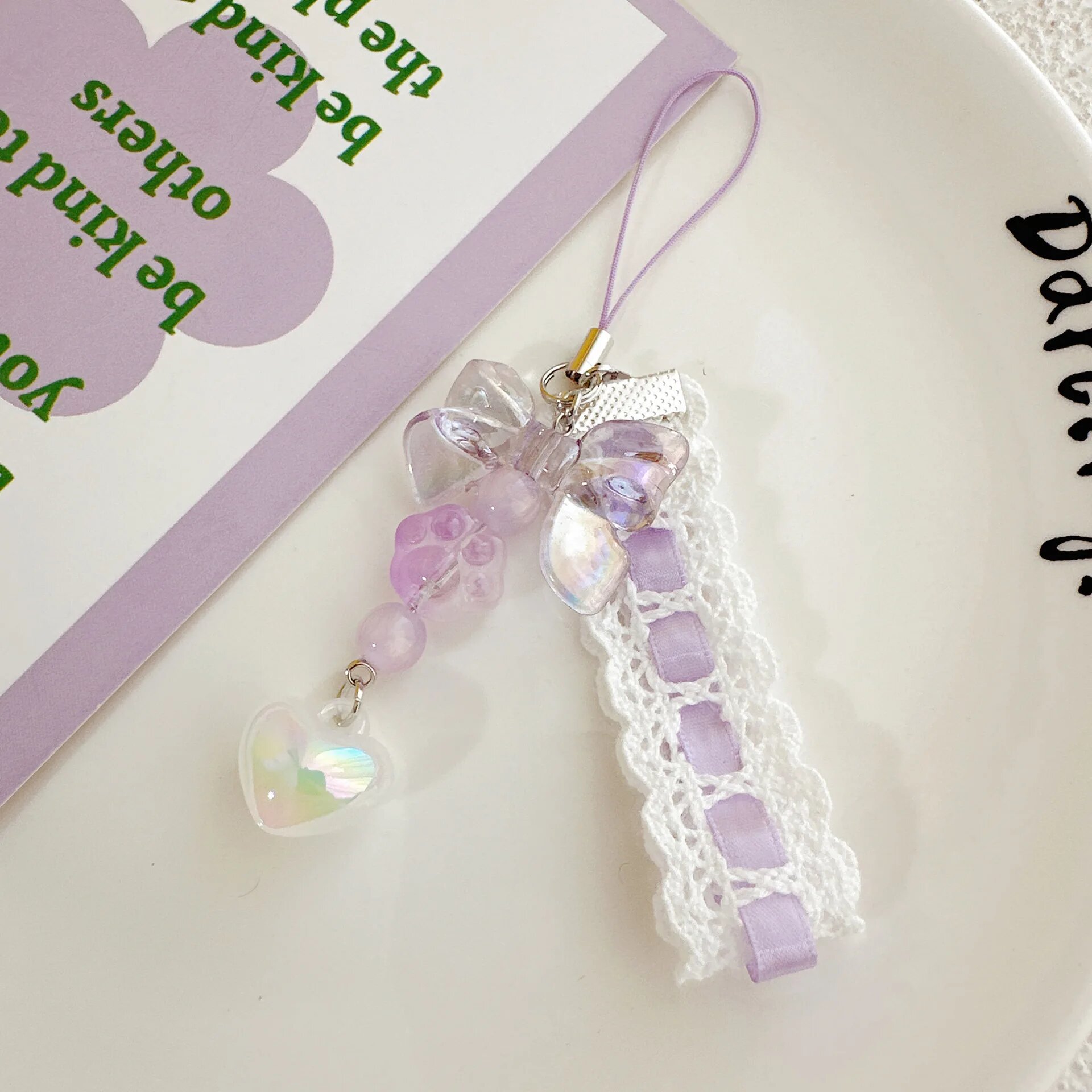 Изящный брелок с кружевной лентой, милый брелок с подвеской в виде сердца, красочный ремешок для телефона из бисера, многофункциональные аксессуары для сумок PL