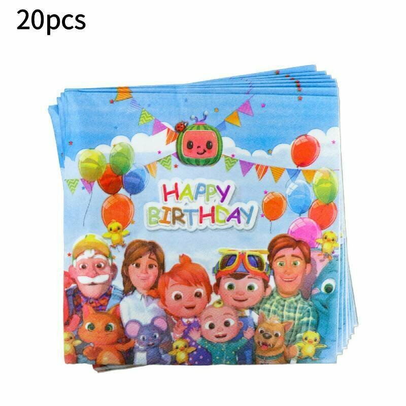 Набор украшений для вечеринки с тематикой Cocomelon с бумажной скатертью шарами и праздничными аксессуарами для детей бумага