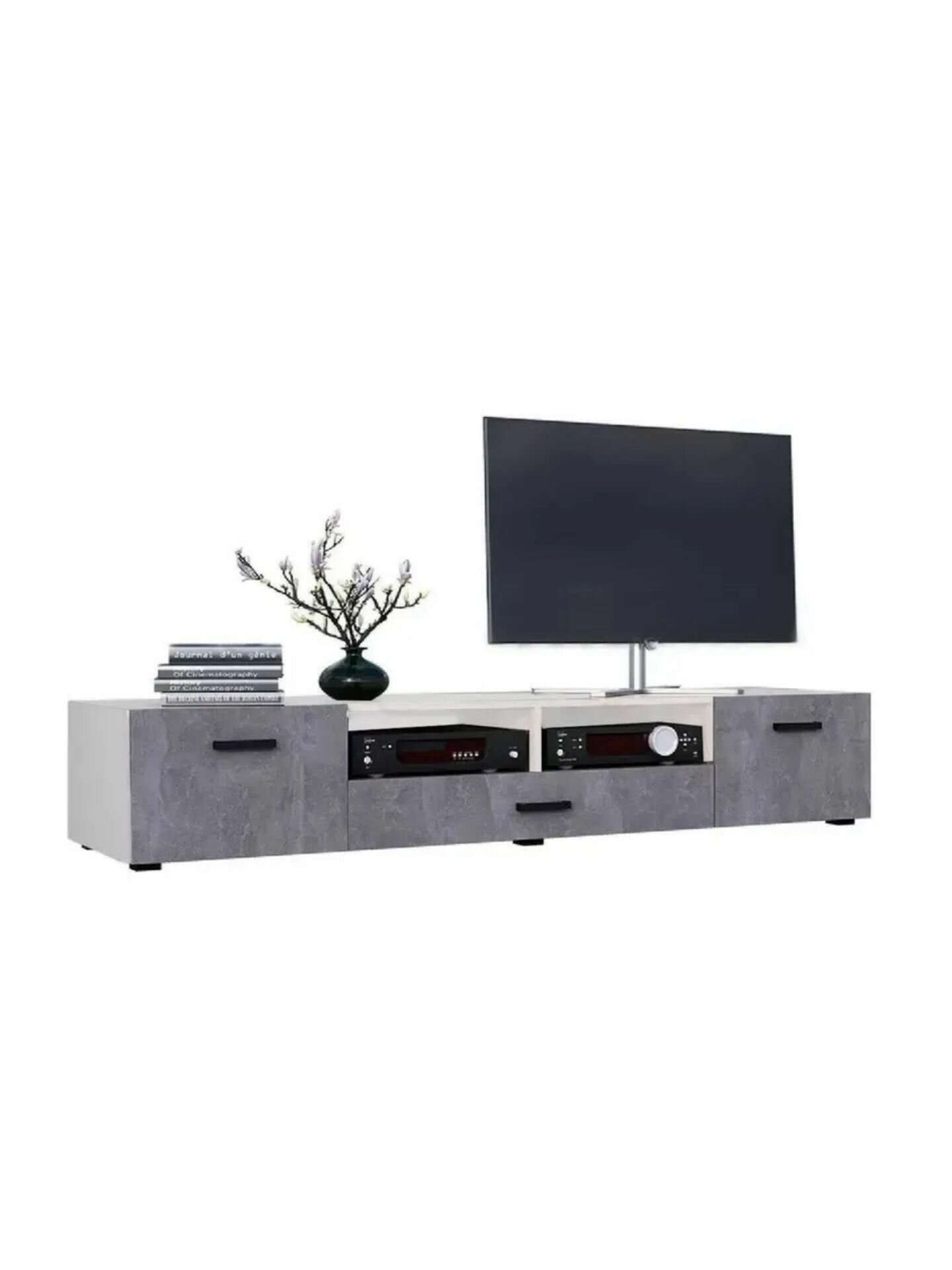 Тумба ТВ Нэнси New (2дв.+1ящ.) 2000х350х520 (Белый/Бетон светлый) МИФ