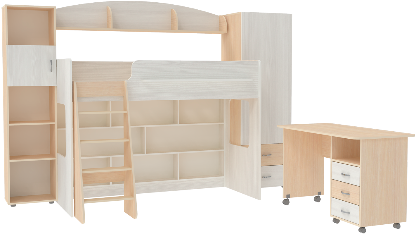 Детская стенка Л №4 Дуб Молочный Белое Дерево