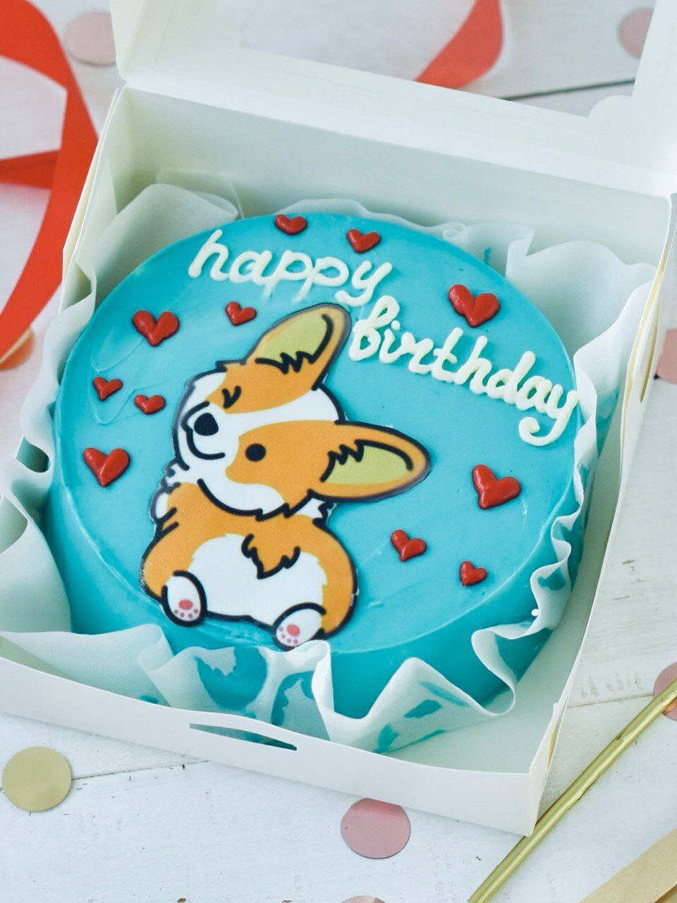 Торт бенто от "Делаем сладко", клубничный, бисквитный, в подарочной коробке, 650г, "Happy birthday"