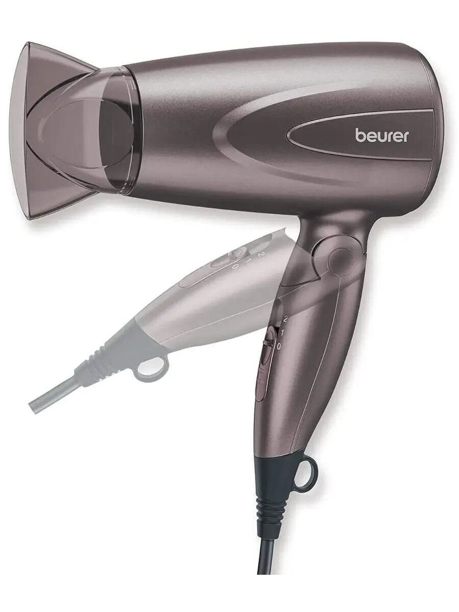 Фен для волос Beurer HC 17 дорожный складной, компактный мини фен для путешествий и бассейна, мощный маленький фен для сушки волос с насадкой-концентратором, фен с переключением напряжения 110/220 В