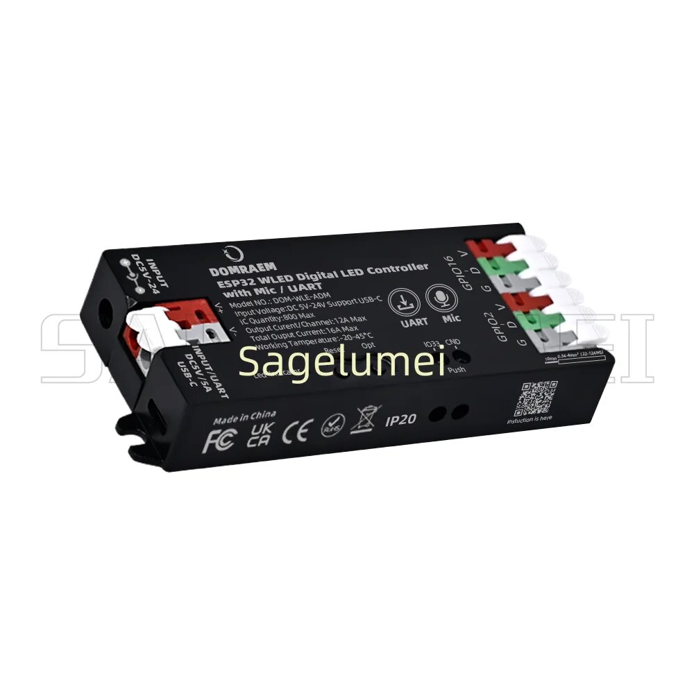 DOMRAEM ESP32 WLED RGB контроллер Black Mic UART