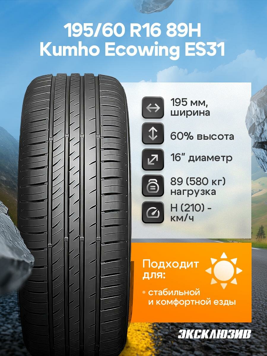 Летняя шина Kumho Ecowing ES31 195/60 R16 89H