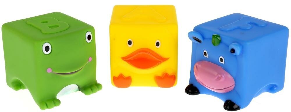 Игрушки для купания Играем вместе 3 кубика (ABF) пищалка, в сетке