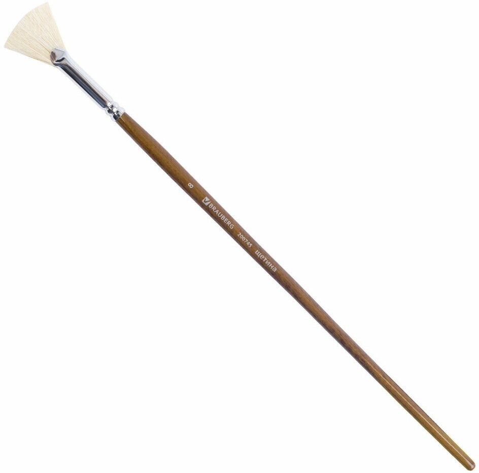 Кисть художественная профессиональная BRAUBERG ART CLASSIC, щетина, веерная, № 8, длинная ручка, 200745, 200745