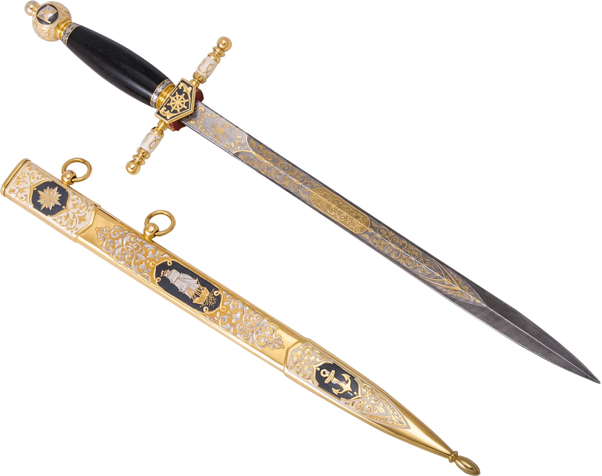 Подарочный Кортик Адмиральский "Капитан 1-го ранга" (сталь дамасская)