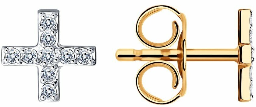 Серьги пусеты, красное золото, 585 проба, фианит