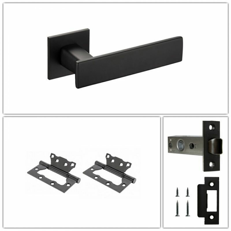 Ручка дверная межкомнатная Archie Verge PLANO_M. BLACK_L6-45, черный (ручка + замок защелка + 2 петли без врезки)