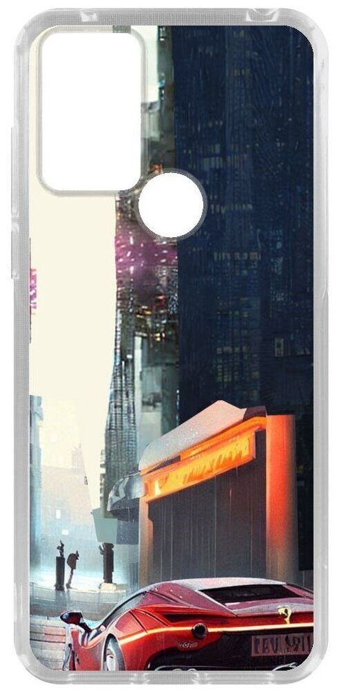 Чехол-накладка Krutoff Clear Case Сити для TCL 306, с рисунком, термопластичный полиуретан (TPU)