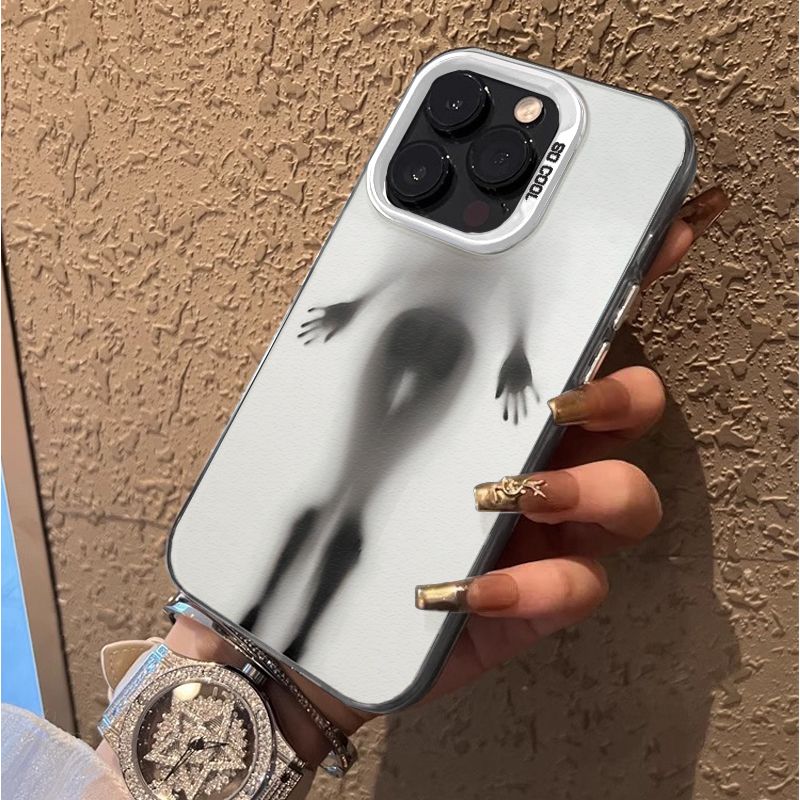 Чехол на Aйфон 13 Про / IPHONE 13 PRO белого цвета с дизайном силуэта девушки антиударный с амортизацией
