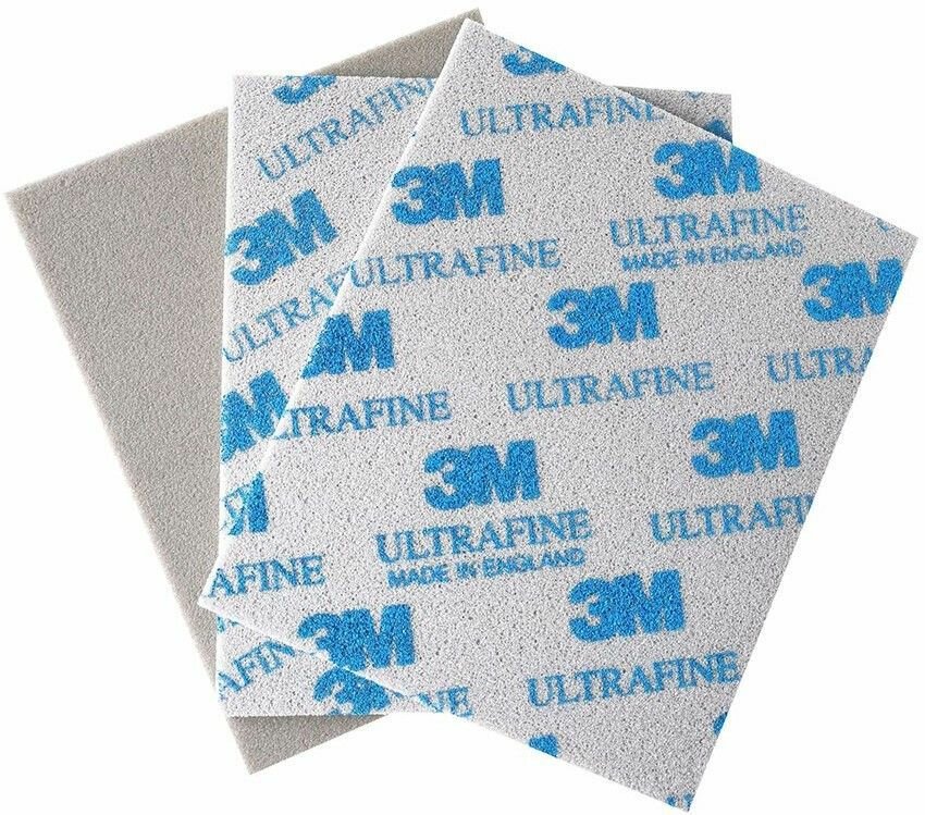 Абразивная шлифовальная губка 3M™ Ultrafine арт. 02601 с ультратонким зерном P800-1200, 115x140 мм, для сухой шлифовки грунта-наполнителя, 1 шт.