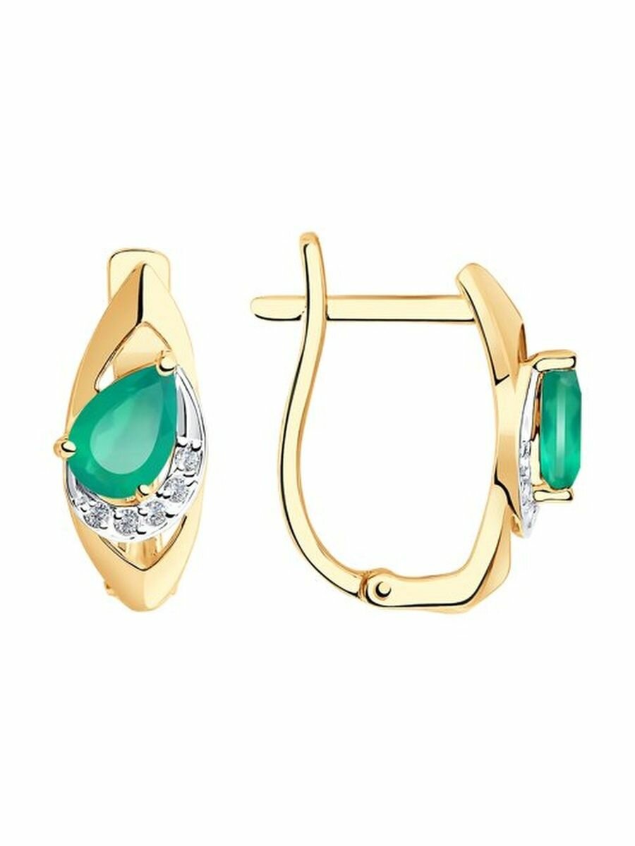 Серьги, красное золото, 375 проба, агат, фианит