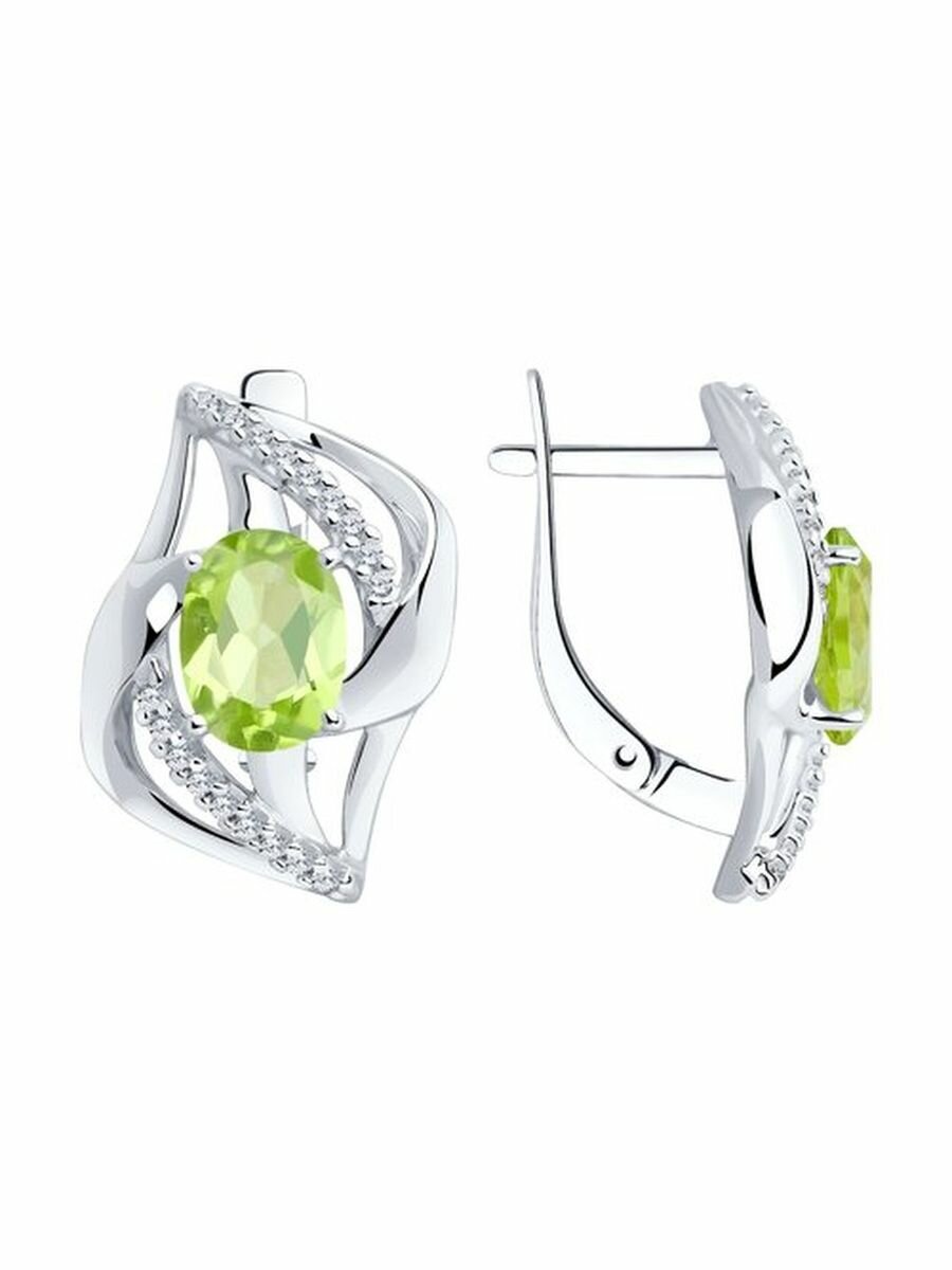 Серьги, серебро, 925 проба, родирование, хризолит, фианит