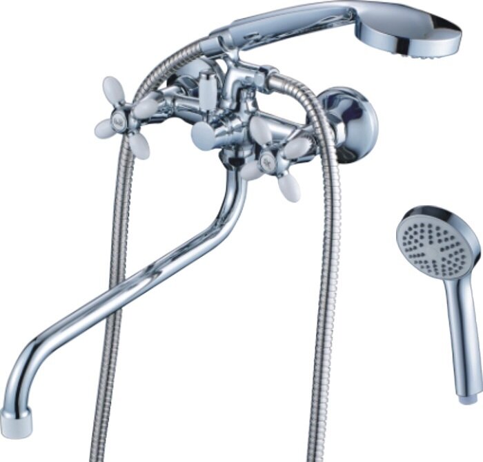Cron Смеситель для ванны с длинным поворотным изливом и душевой лейкой, белый, хромированный