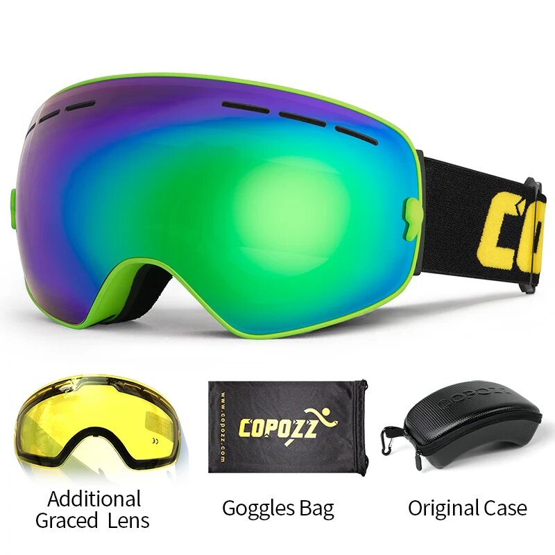 COPOZZ профессиональные лыжные очки UV400 Frame Green Set