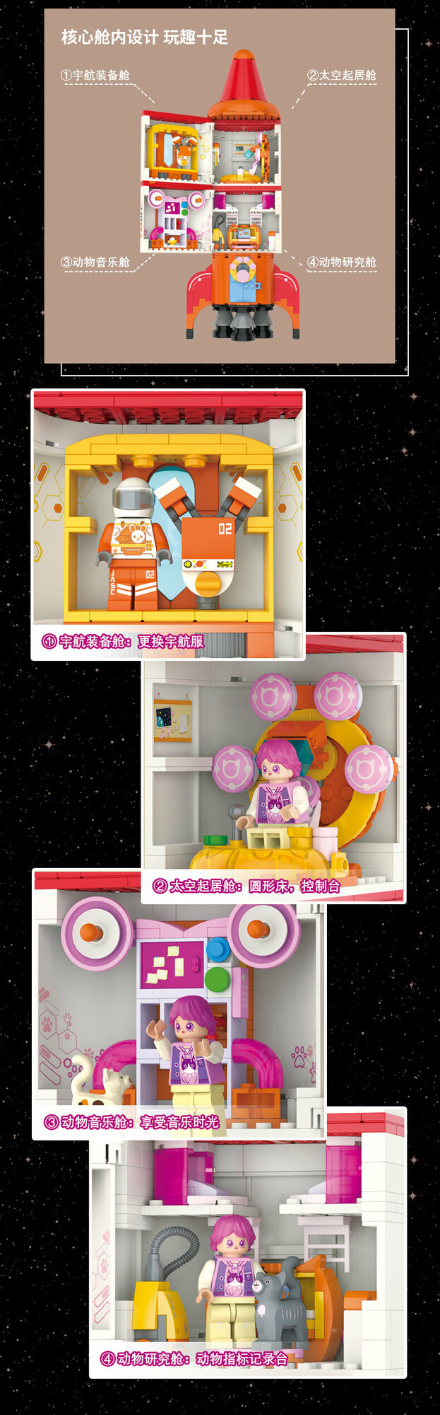 Конструктор 3Д JAKI Ракета большая с фигурками, детализация, 548 деталей - JK9110