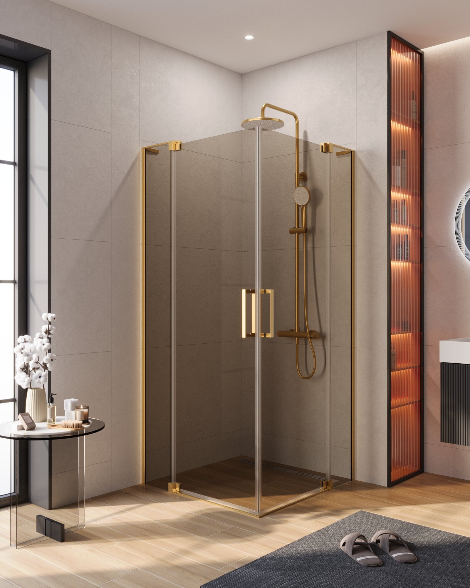 Душевой уголок CEZARES SLIDER-A-2-80/90-BR-BORO, 80-90x80-90 (Ш*Г) см, цвет профиля Брашированное золото