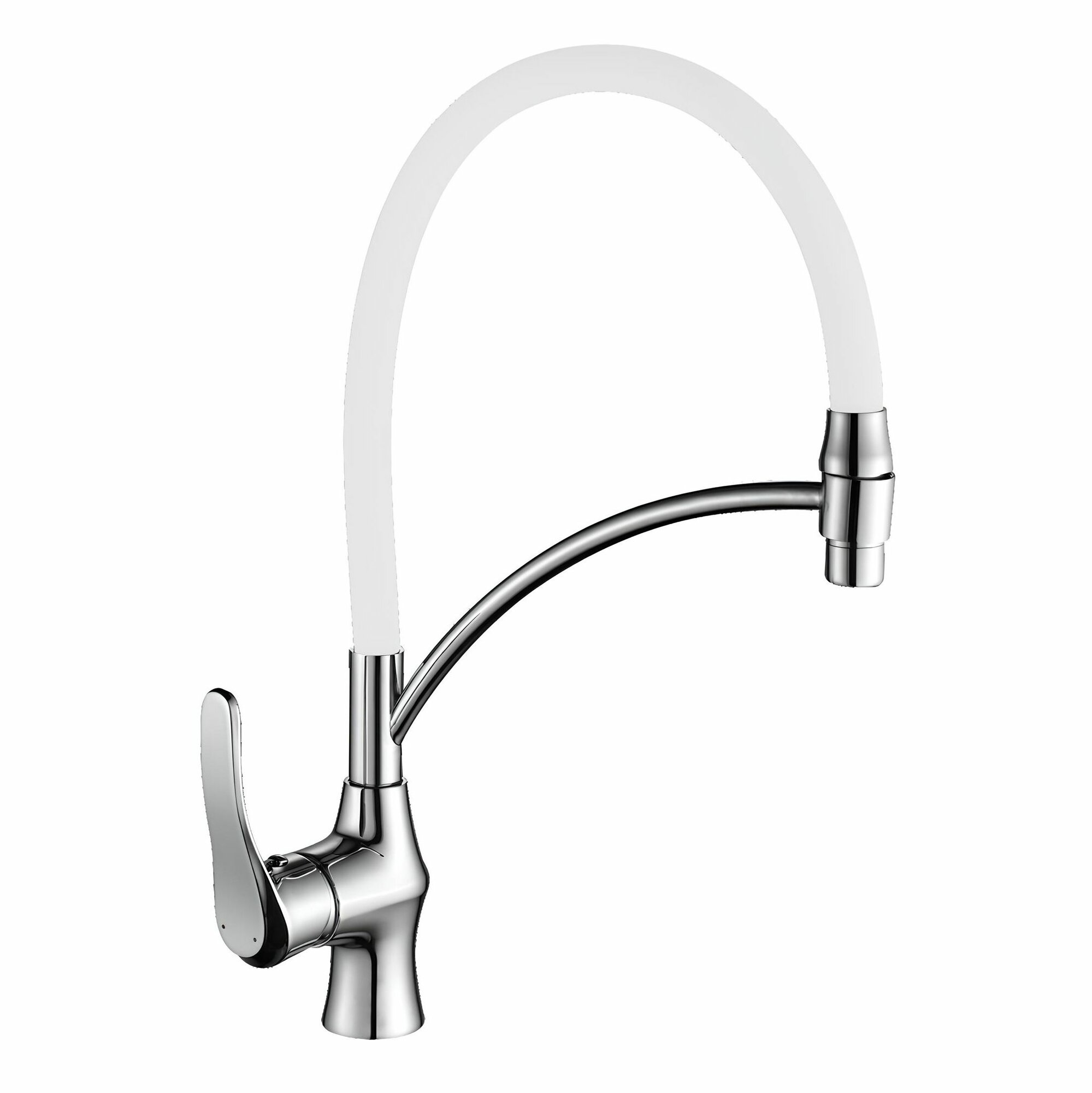 Смеситель для кухни с белым гибким гусаком, хромированный, OUTE