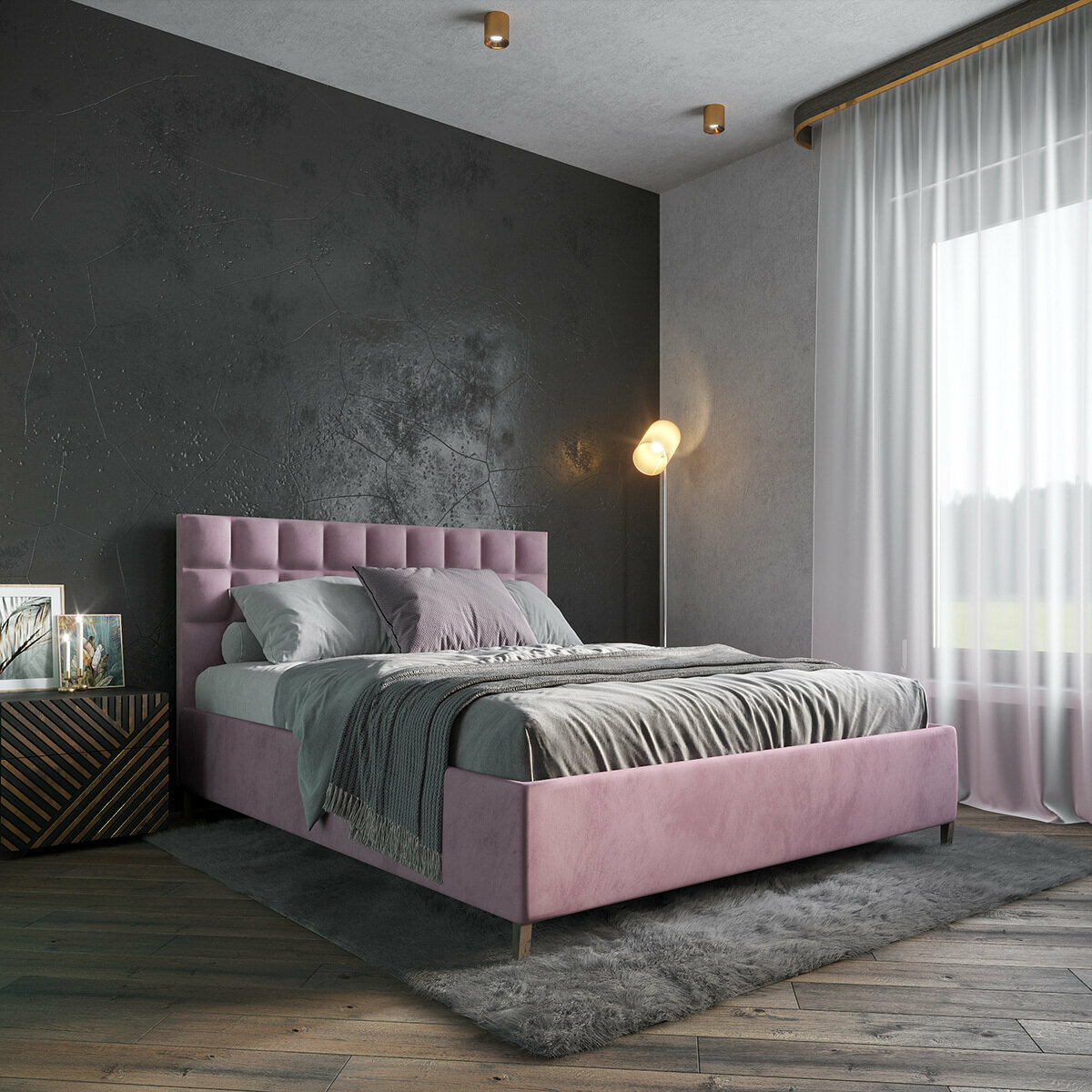 Кровать с подъемным механизмом Premier велюр пыльная роза, 180х190, с ножками