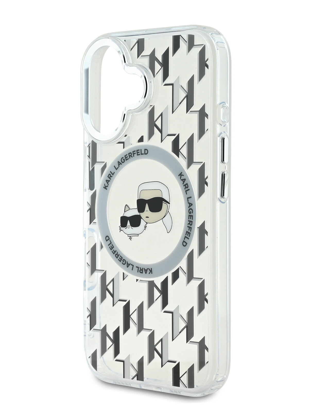 Lagerfeld для iPhone 16 чехол PC/TPU Monogram NFT Karl & Choup Metal Cam Hard Transparent (MagSafe)