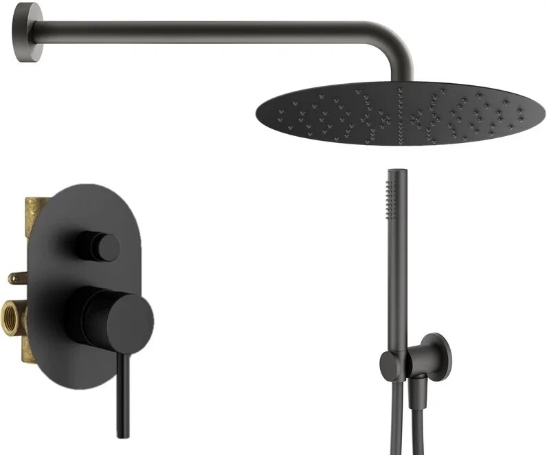 Душевой комплект Plumberia Selection IXO KITXO15NO 250 мм, со смесителем, черный матовый