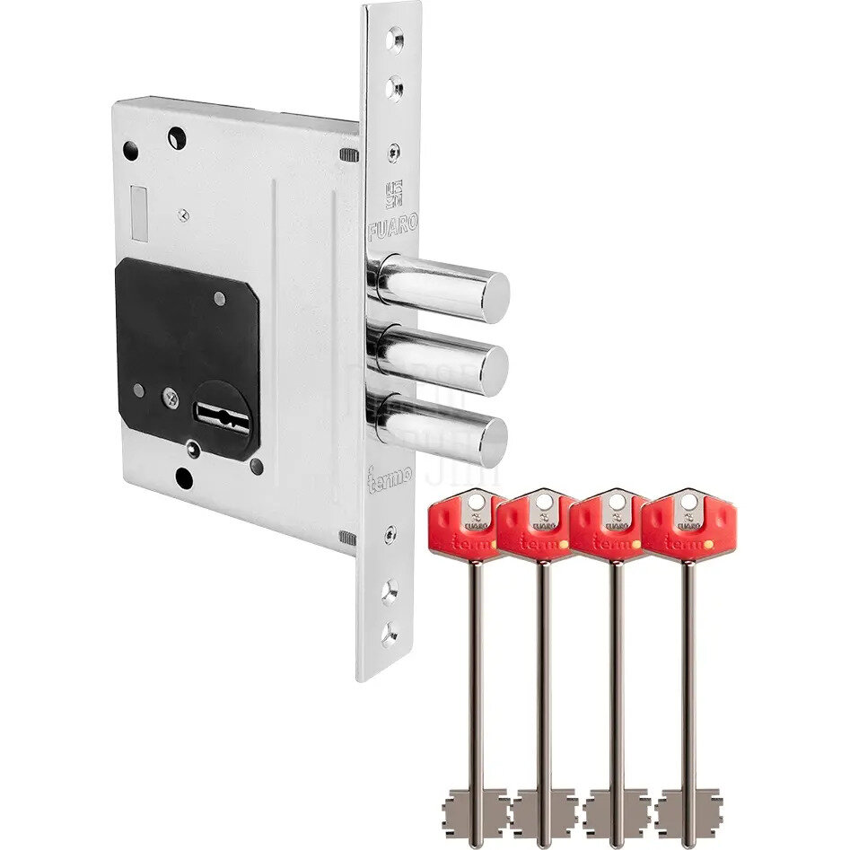 Замок Fuaro (Фуаро) врезной сувальдный TERMO MDV25/S-60.00.3R16 4 key (ключ удл. 120/75 мм) никель