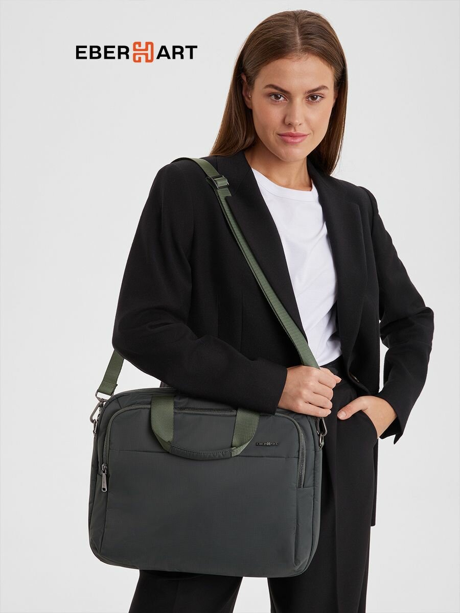 Сумка для ноутбука и документов 14 дюймов Eberhart, нейлон, зеленый 385*55*295 см, 0.66 кг 6.25 л / Прочная и Легкая / Чехол для ноутбука 14 макбука ультрабука