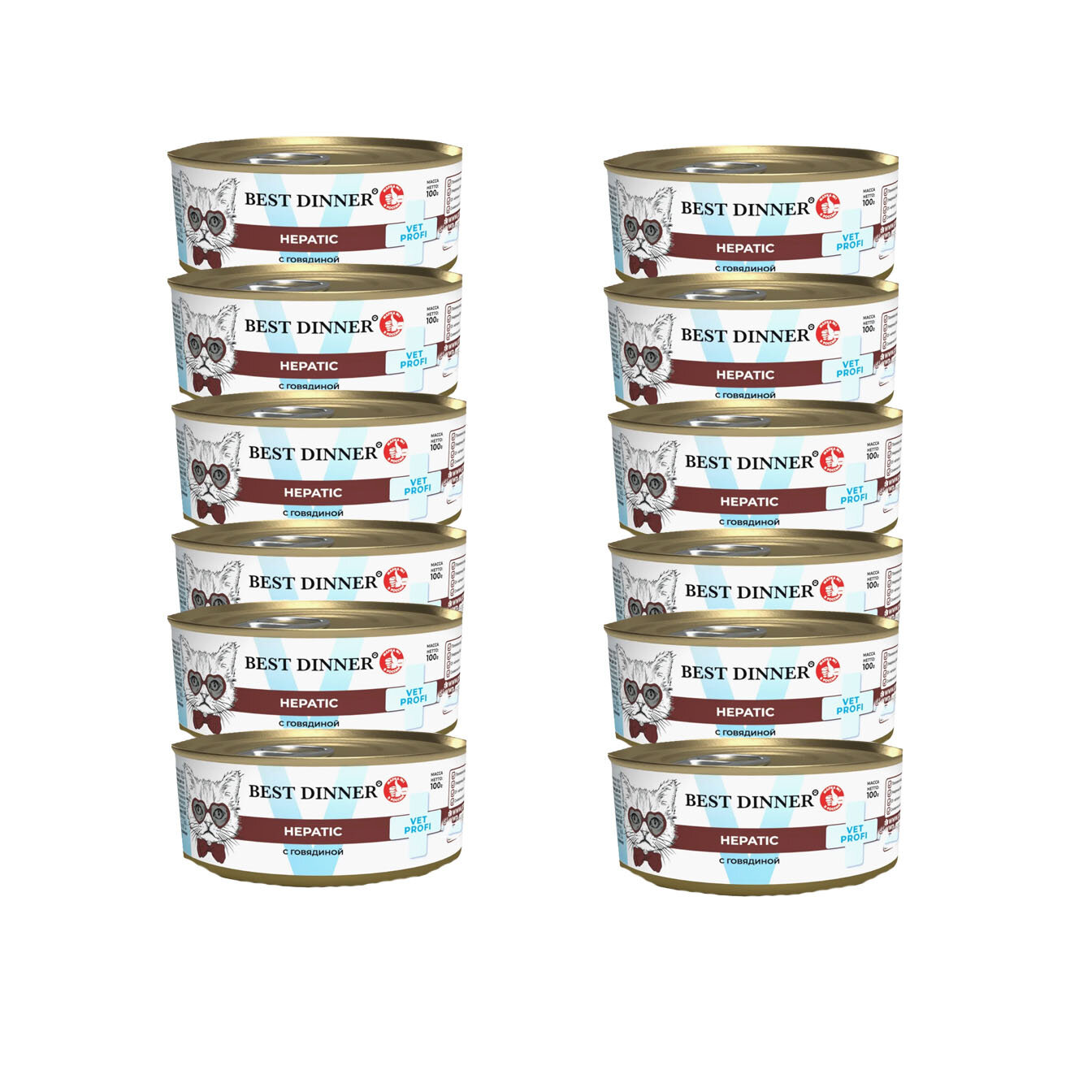 Best Dinner Vet Profi Hepatic Консервы для котят и вхрослых кошек при заболеваниях печени "С говядиной", 100г (12 штук)