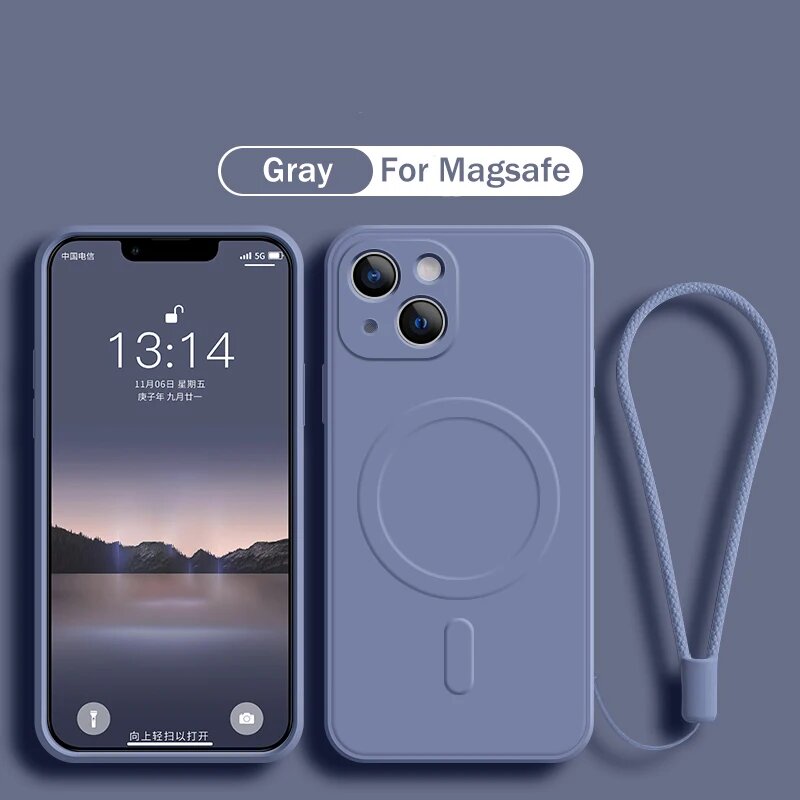 Жидкий силиконовый чехол для телефона MagSafe с беспроводной зарядкой для Gray, For iPhone 13 Mini