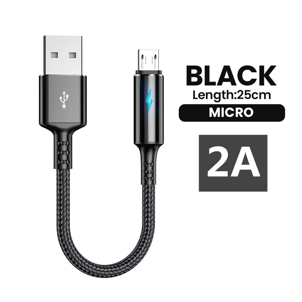 Olaf 0,25M Короткий USB-кабель Micro USB Type C Кабель для быстрой зарядки для iphone Micro USB BK