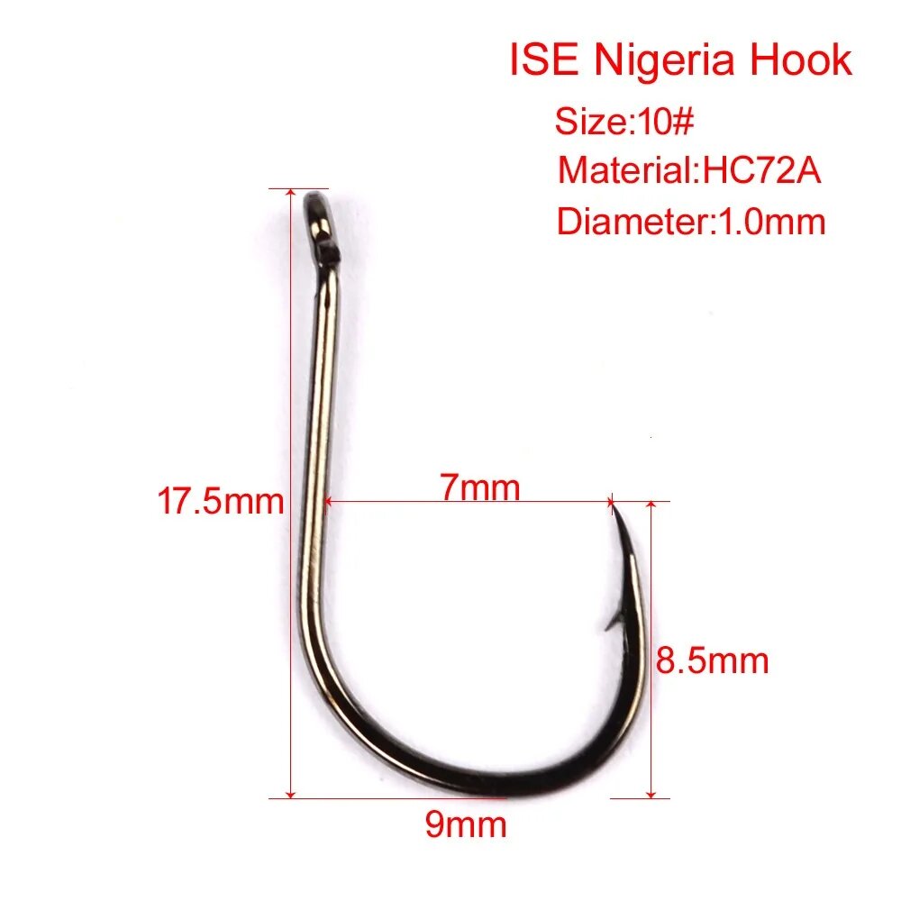 Рыболовный крючок ISE Nigeria Hook 10#, HC72A, 1.0mm, Y
