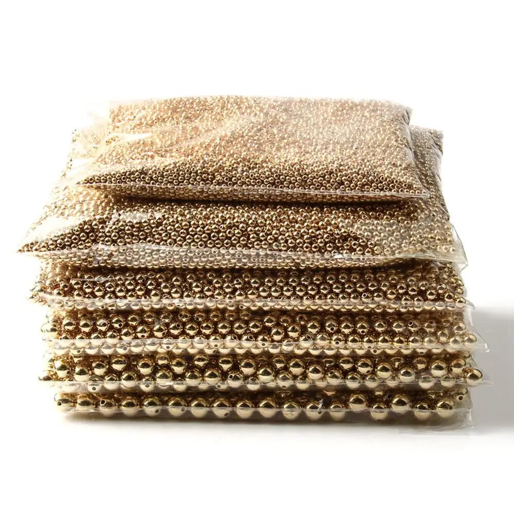 LASOFAMIRE Акриловые круглые бусины черные/позолоченные 3-12 мм 3mm 500pcs beads, gold